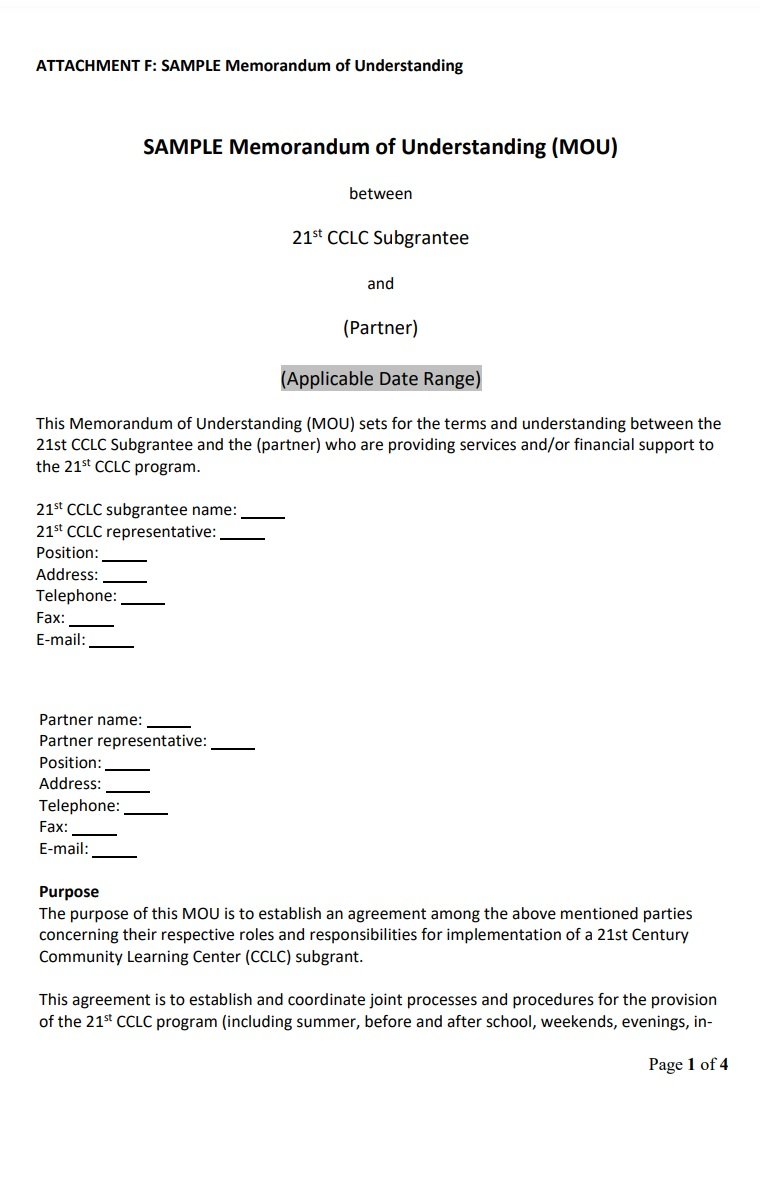 Memorandum of Understanding Agreement Template | Free Agreement Templates