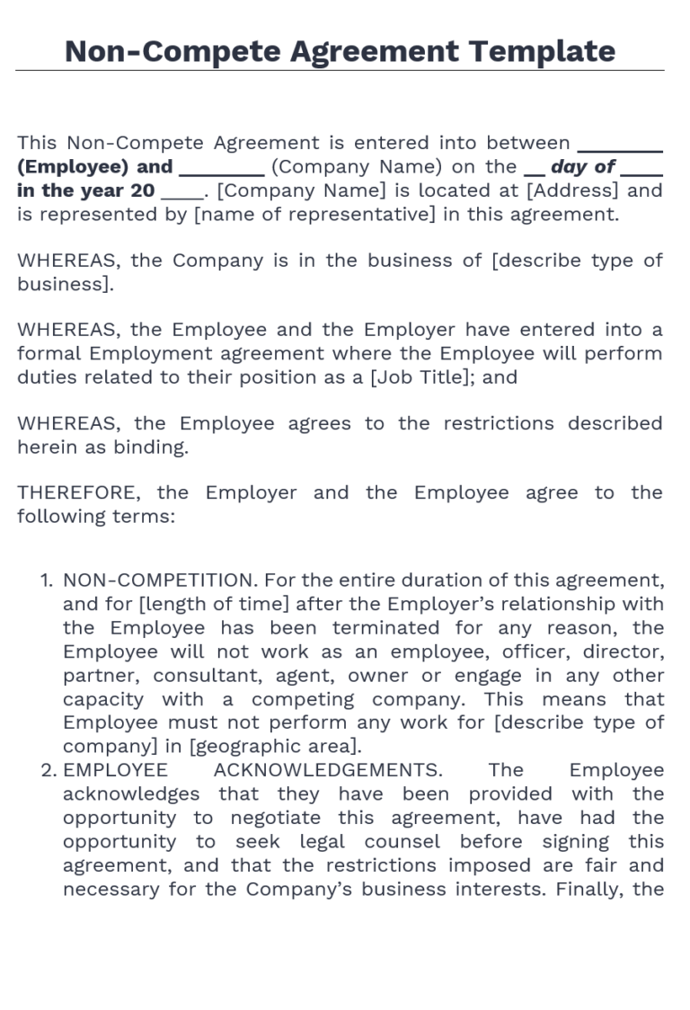 Non-Compete Agreement Template | Free Agreement Templates